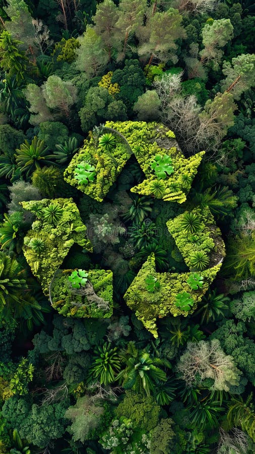 Aerial View of Forest with Recycle Symbol Made of Greenery ...