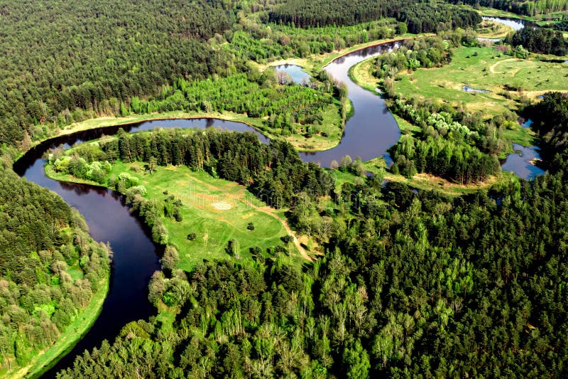 Aerial View of the Forest River.. Stock Image - Image of wild, jungle ...