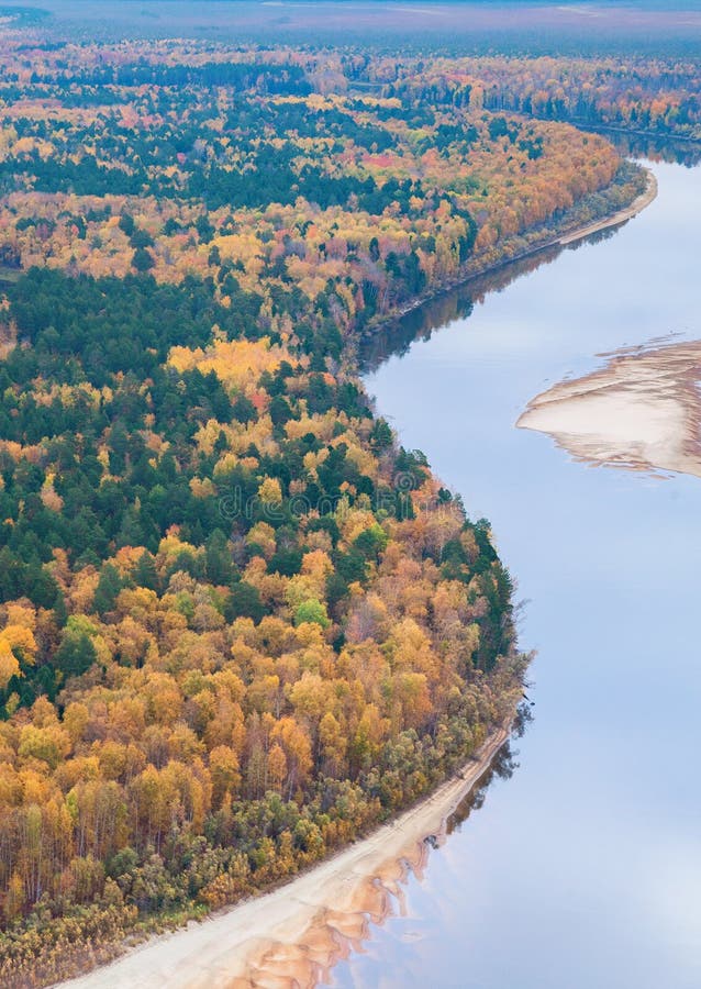 Top View Perspective of Autumn Forest and River Stock Photo - Image of ...