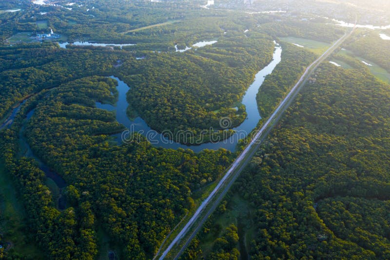 Aerial View of Forest with the River and Lakes Stock Photo - Image of ...