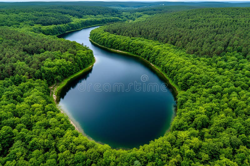 Aerial View, Forest and River, Natural Borders Where the Water Meets ...