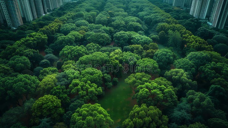 Aerial View of Forest with Tall Buildings Stock Illustration ...