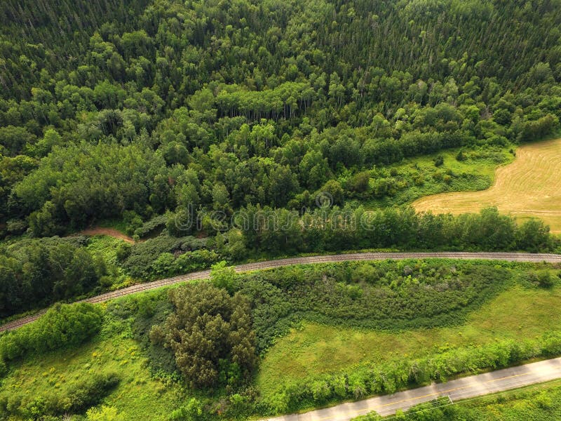 Aerial View of Forested Hill Railway and Road Stock Image - Image of ...