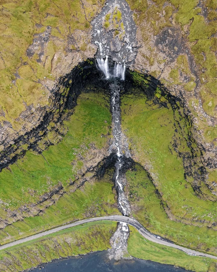 Aerial View of the Fossa Waterfall in the Faroe Islands Stock Photo ...