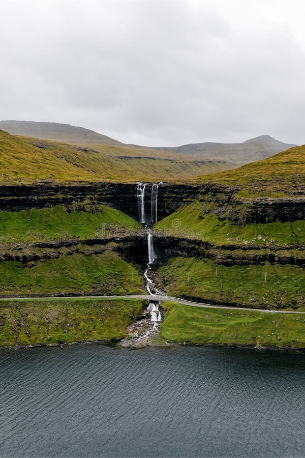 Aerial View of the Fossa Waterfall in the Faroe Islands Stock Photo ...