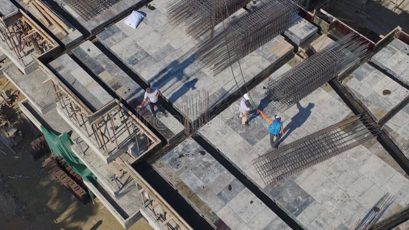 Aerial View: Foundation Construction in Progress with Metalwork and ...