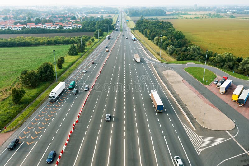 Aerial View of the Freeway with Cars Driving Along it Editorial ...