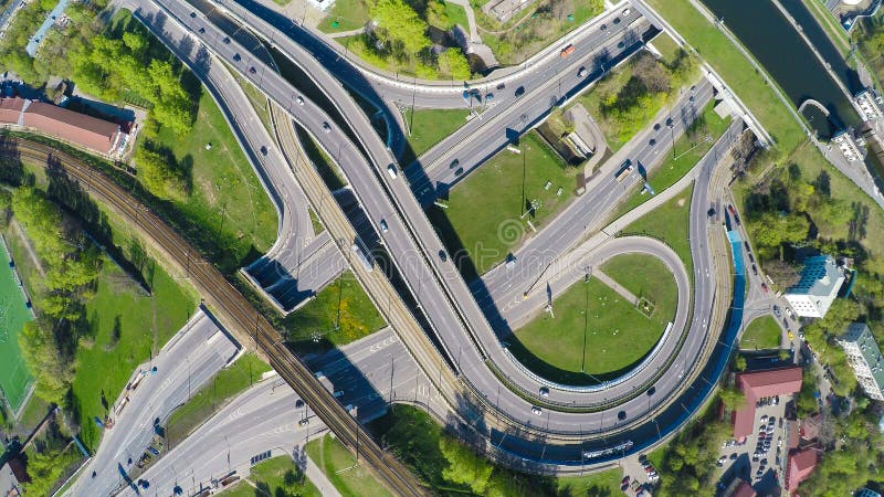 Aerial View of a Freeway Intersection Stock Photo - Image of railway ...