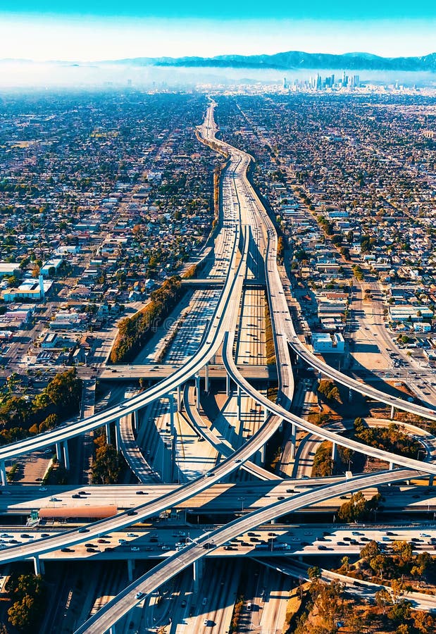 Aerial View of a Freeway Intersection in Los Angeles Stock Photo ...