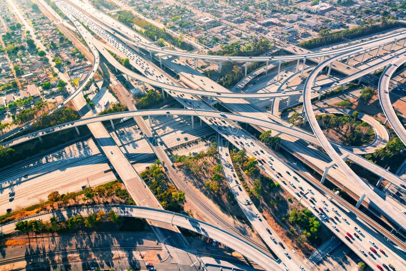 Aerial View of a Freeway Intersection in Los Angeles Stock Photo ...