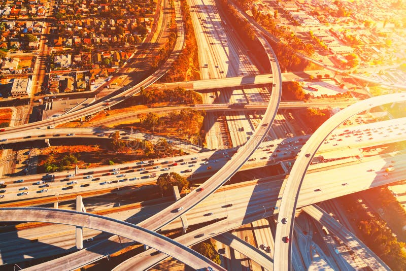 Aerial View of a Freeway Intersection in Los Angeles Stock Image ...
