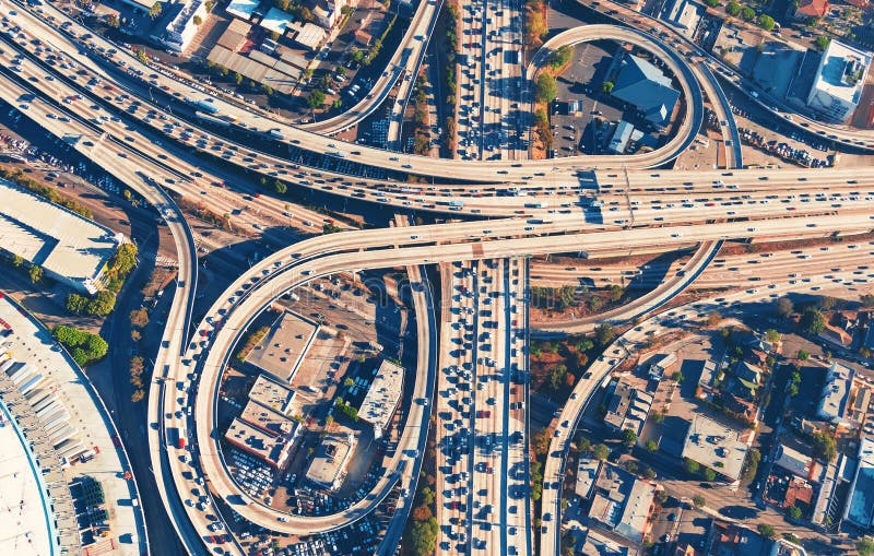 Aerial View of a Freeway Intersection in Los Angeles Stock Photo ...