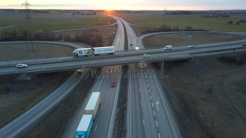 Aerial View of Freeway Intersection with Moving Traffic Cars Stock ...