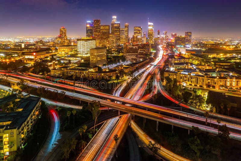 Aerial View of Freeway Intersection Night Editorial Photo - Image of ...