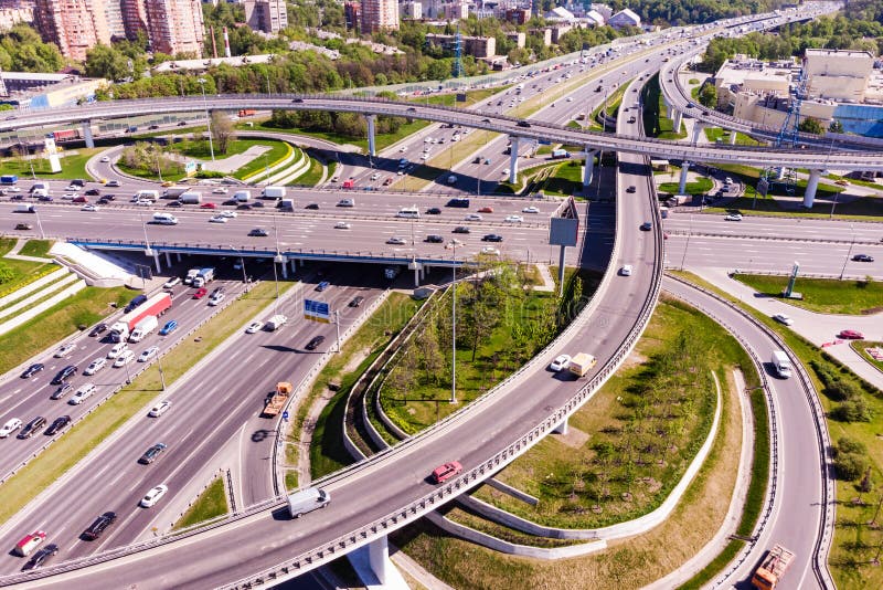 Aerial View of a Freeway Intersection. Road Junctions in a Big City ...