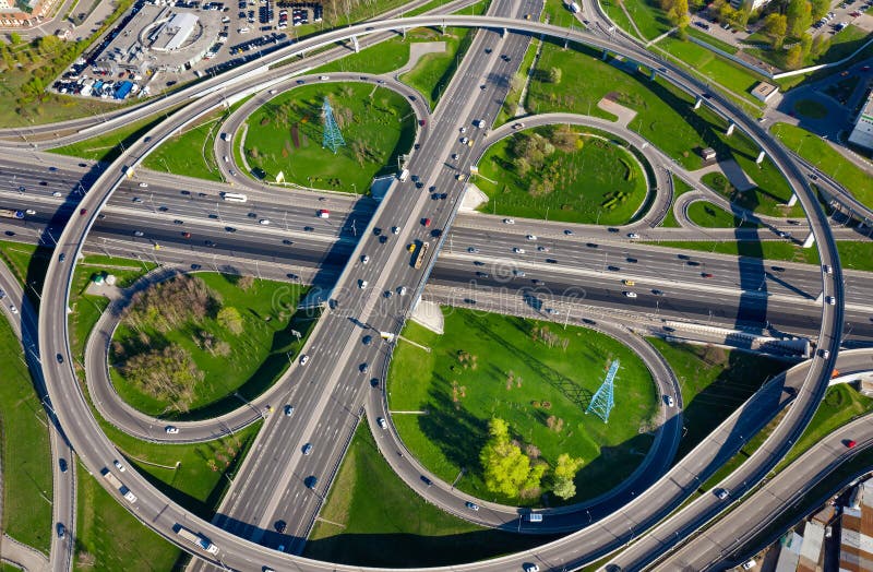Aerial View of a Freeway Intersection Traffic Trails in Moscow Stock ...