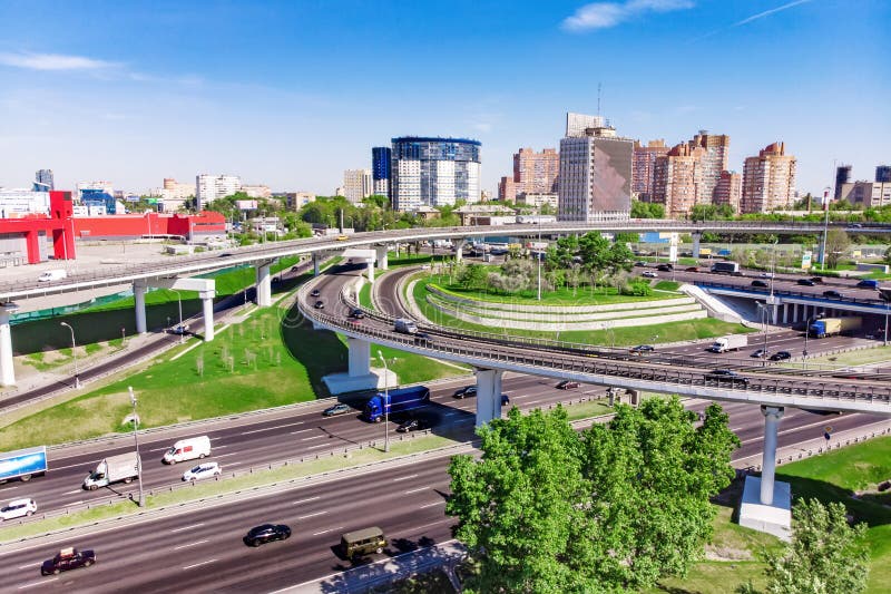 Aerial View of a Freeway Intersection. Road Junctions in a Big City ...