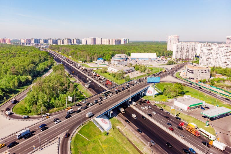 Aerial View of a Freeway Intersection. Road Junctions in a Big City ...