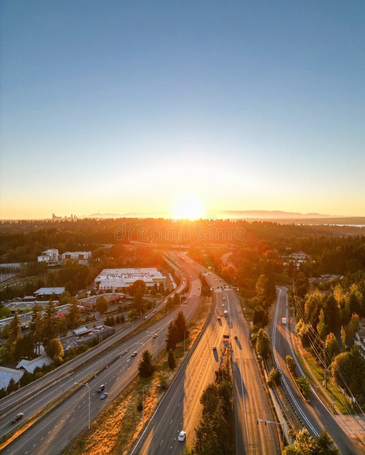 Aerial View of a Freeway during a Sunset Stock Photo - Image of landscape, view: 256820014