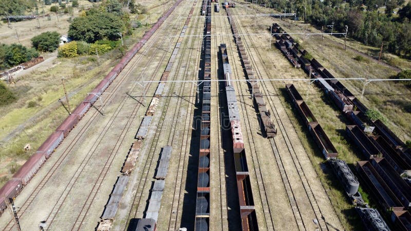 Aerial View of a Freight Rail Yard in Operation Stock Image - Image of ...