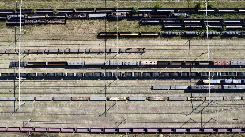 Aerial View of a Freight Rail Yard in Operation Stock Image - Image of ...