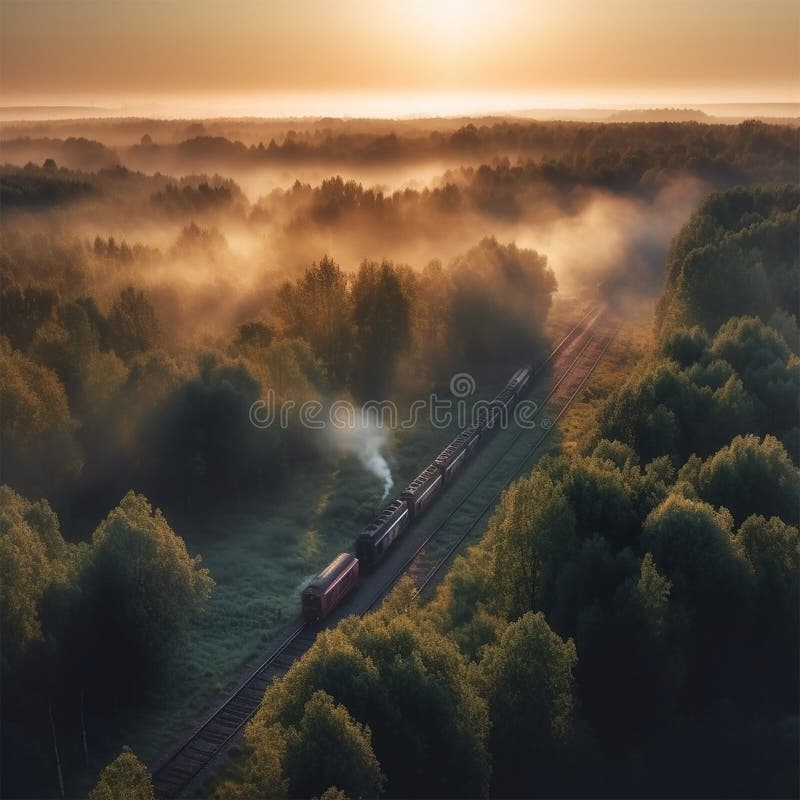 Aerial View of a Freight Train Passing through a Forest at Sunrise ... Aerial View of a Freight Train Passing through a Forest at Sunrise ...