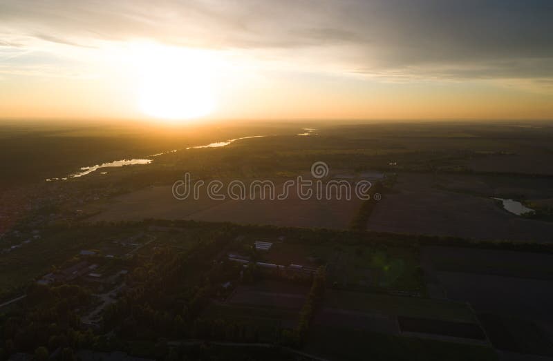 Aerial View of the Fresh Bright Green Lush Countryside at Sunset Stock ...