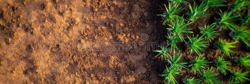 Aerial View of Fresh Grass Sprouting on Brown Soil Divided by ...