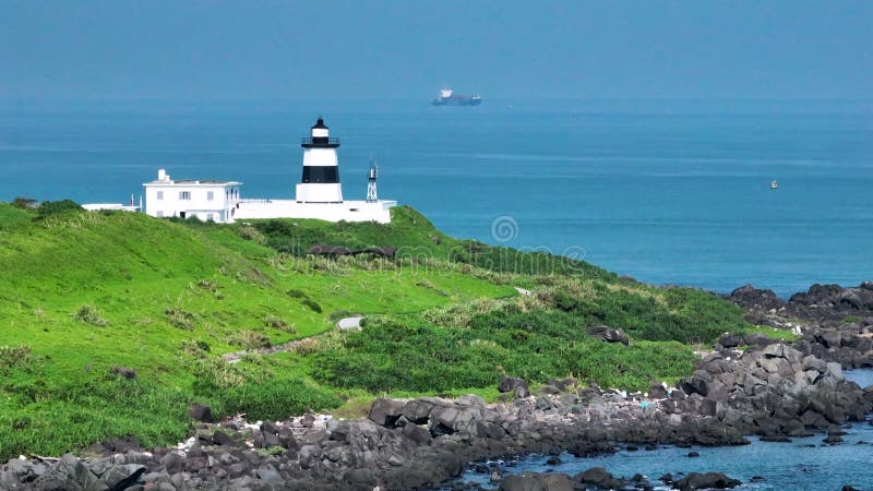 Aerial View of Fugui Cape Lighthouse, Taiwan. Stock Footage - Video of ...