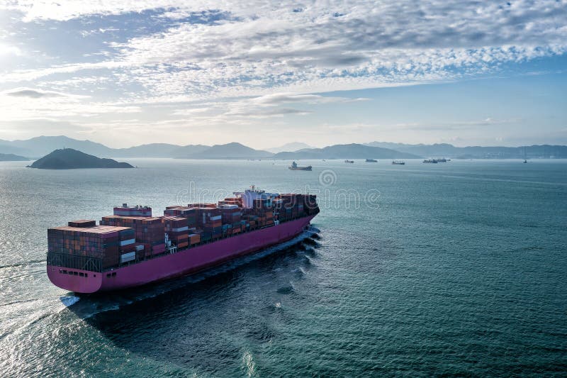 Aerial View of Fully Loaded Container Ship Arriving Stock Image - Image ...