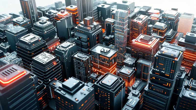 Aerial View of Futuristic City Made of Data Blocks, Symbolizing Storage ...
