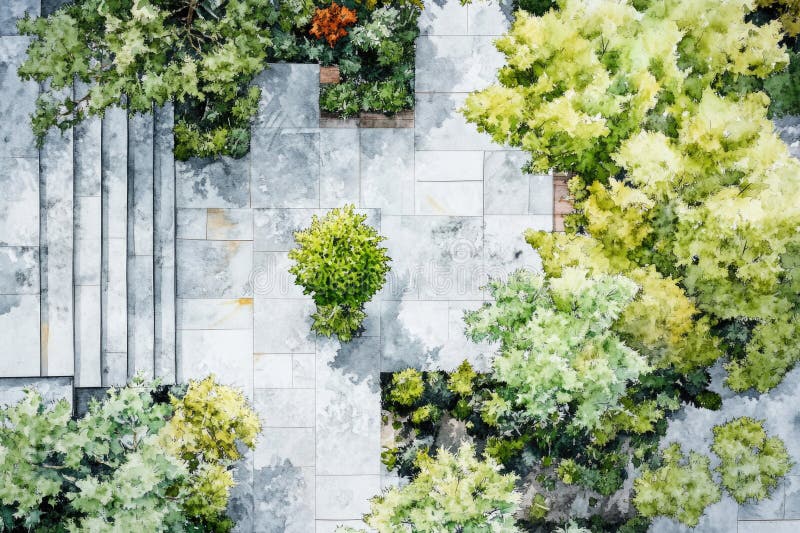 Aerial View of a Garden with Trees and Greenery Stock Image - Image of ...