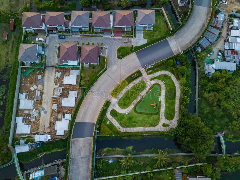 Aerial View Garden of Villa with Curve Road Stock Photo - Image of view ...