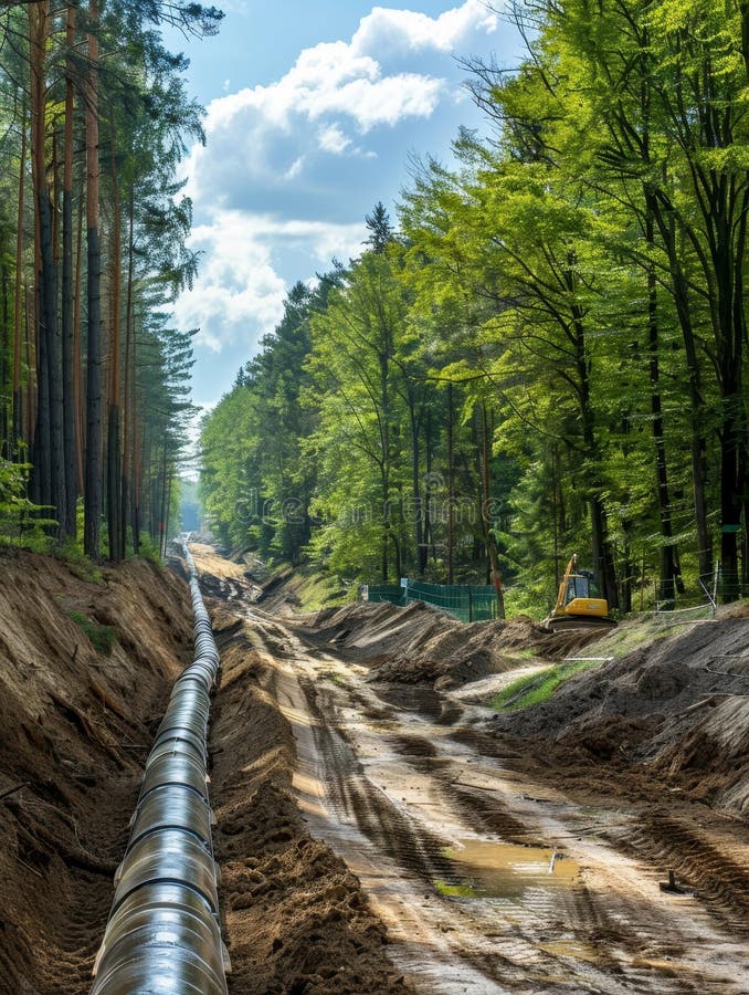 Aerial View of Gas Pipeline Construction Project Cutting through a ...