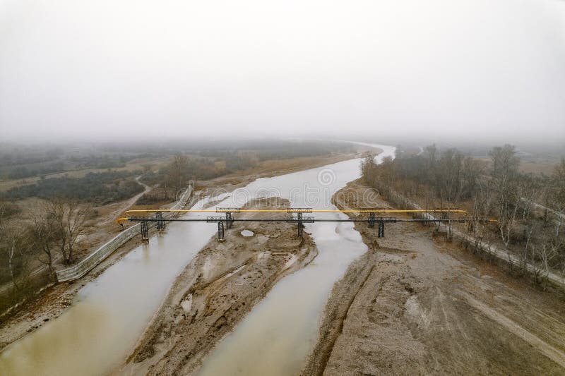 Aerial View of Gas Pipeline by River Stock Image - Image of waterway ...