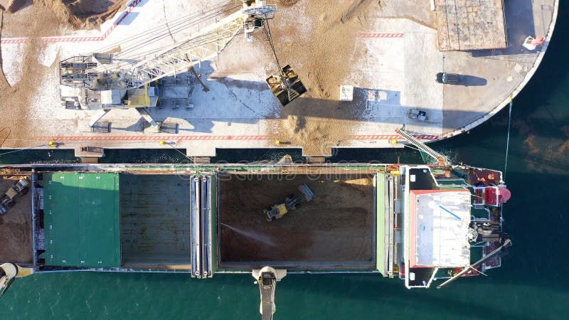 Aerial View of a General Cargo Vessel Docked in Port, Loading ...