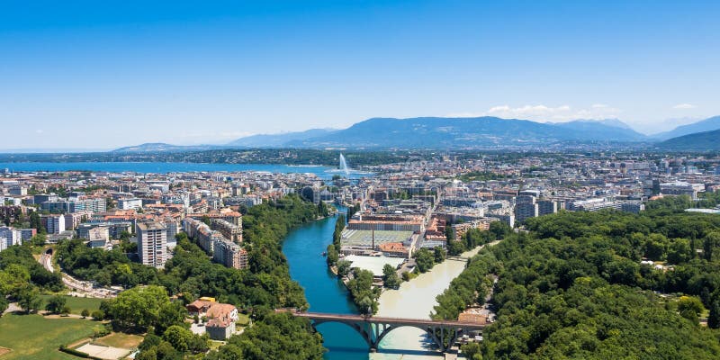 Aerial View of Geneva City in Switzerland Stock Image - Image of street ...