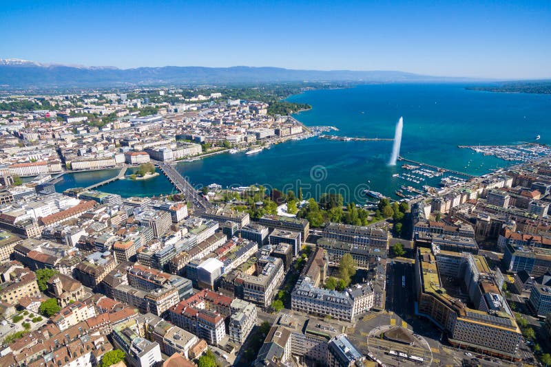 Aerial View of Geneva City - Switzerland Stock Photo - Image of river ...