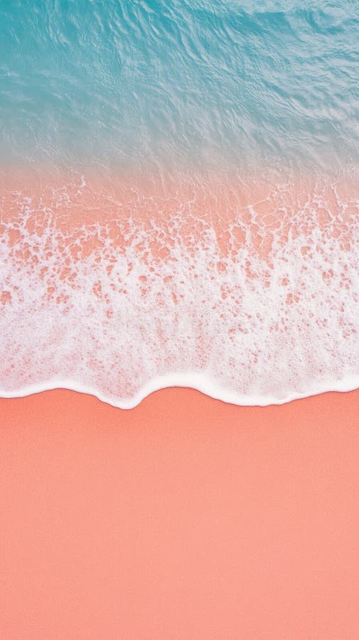 Aerial View of Gentle Ocean Waves Lapping Onto a Serene Pink Beach ...