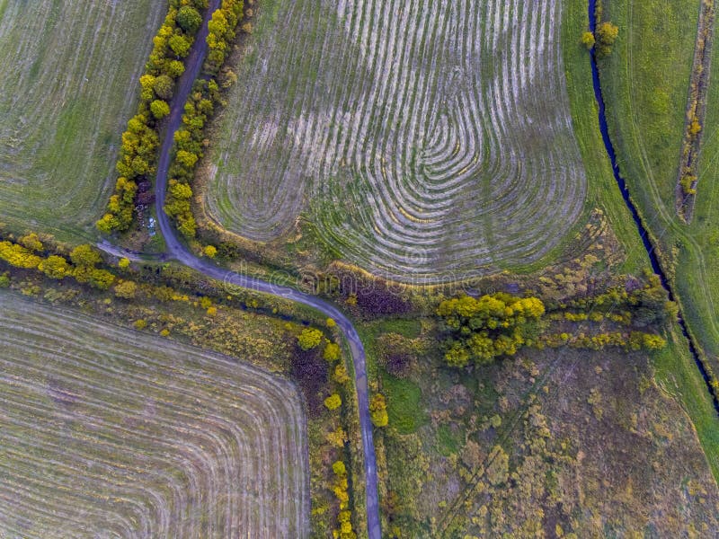 Aerial View on Geometric Pattern of Agricultural Fields, Road and ...