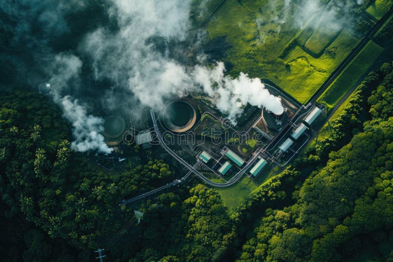 An Aerial View of a Geothermal Power Station Demonstrating the ...