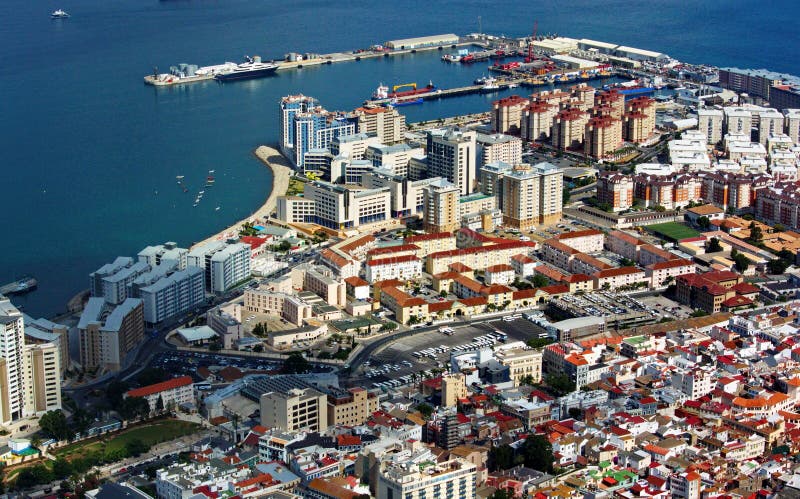 Aerial View of Gibraltar Town and Harbour Stock Photo - Image of blue ...