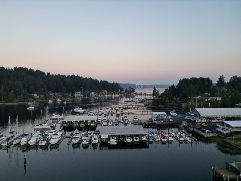 Aerial View of the Gig Harbor at Sunset Editorial Photo - Image of ...