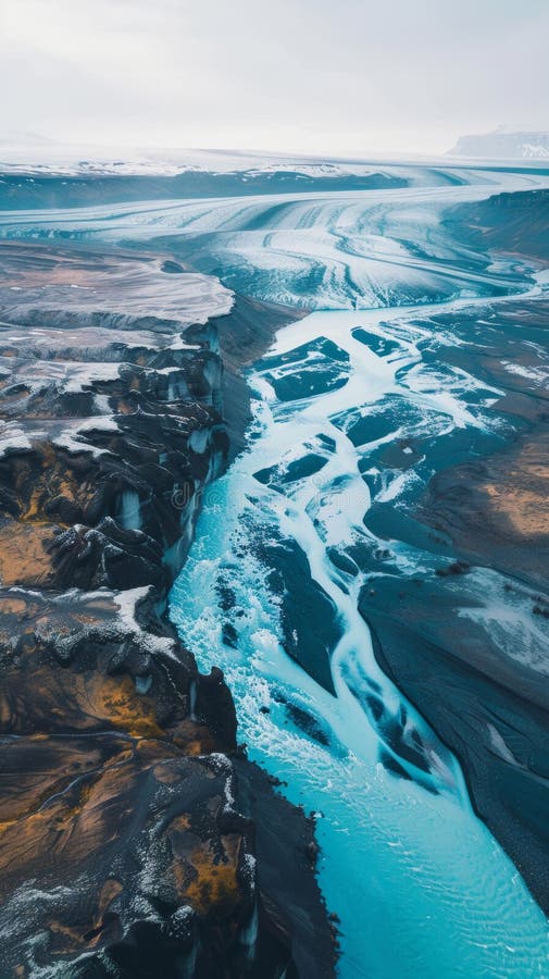 Aerial View of a Glacial River in Iceland Stock Photo - Image of ...