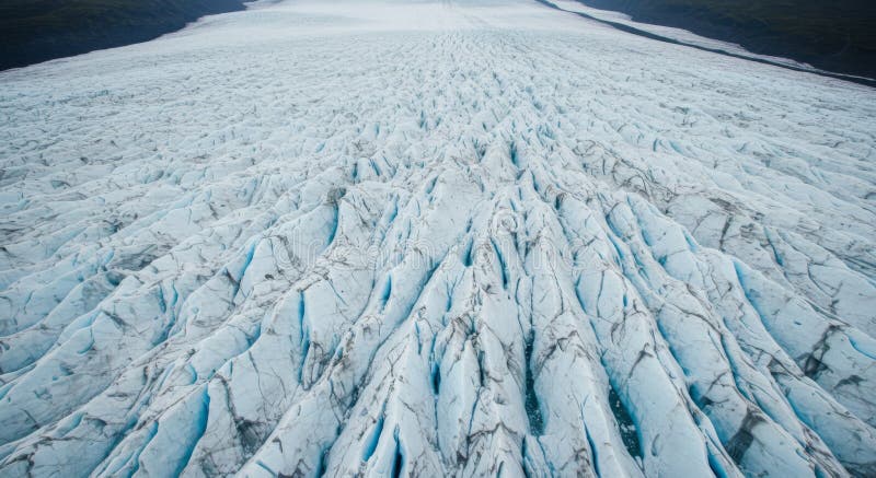 Aerial View of a Glacier with Blue and White Ice Crevasses Stock ...