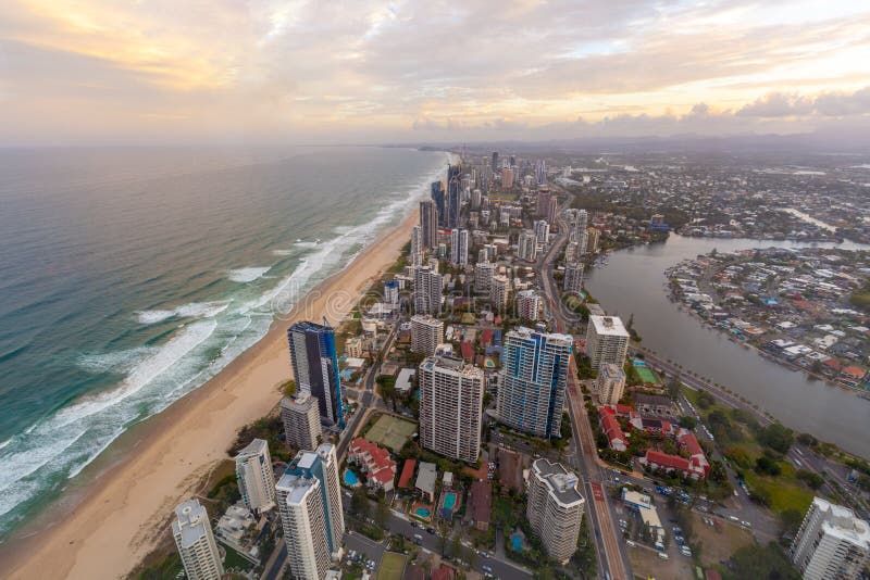 Gold Coast Skyline at Sunset. Stock Photo - Image of pacific, modern ...