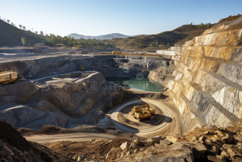 Aerial View of a Gold Quarry Mining Site with Machinery at Work Stock ...