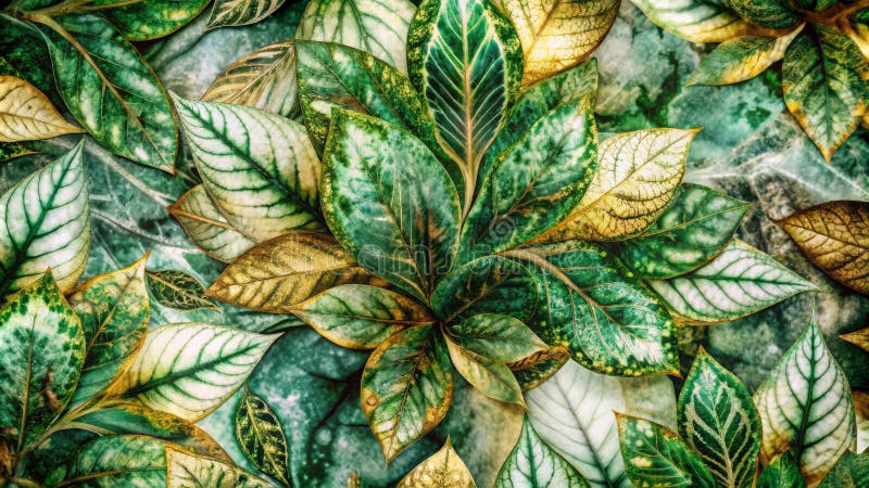 Aerial View Golden and Emerald Leaves Composition Stock Illustration ...