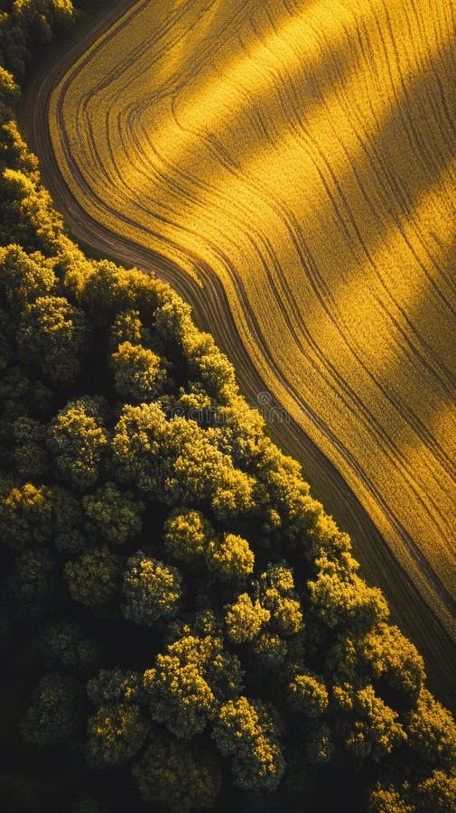 Aerial View of Golden Fields and Lush Green Forests. the Harmony of ...