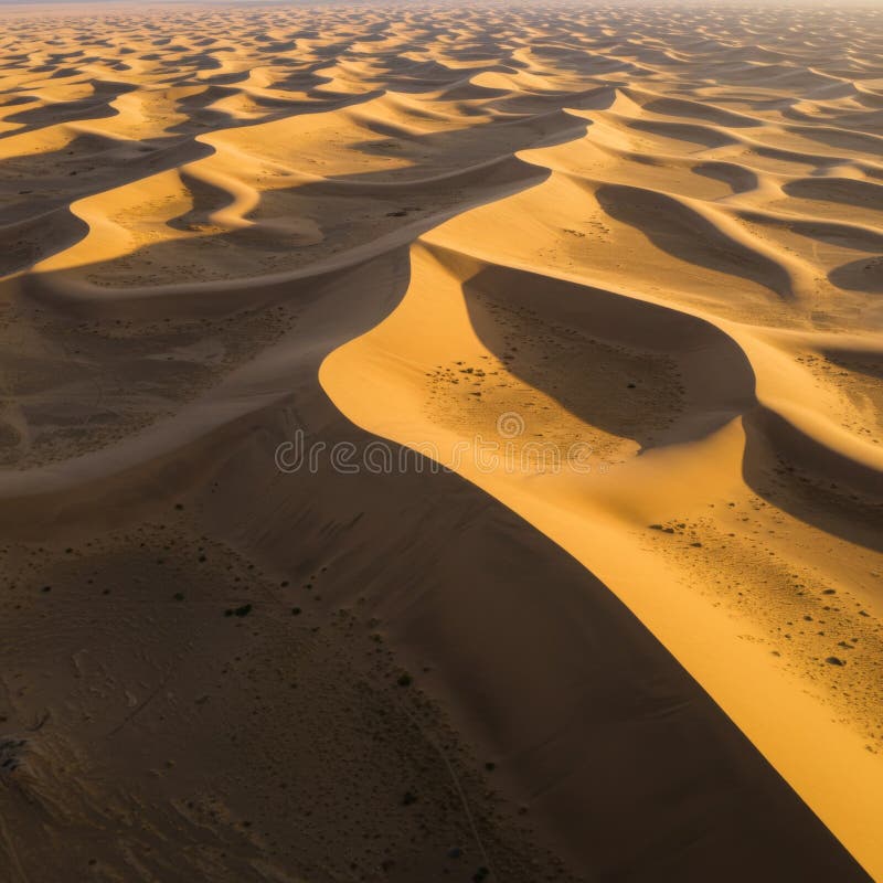 Aerial View of Golden Sand Dunes at Sunset Stock Illustration ...